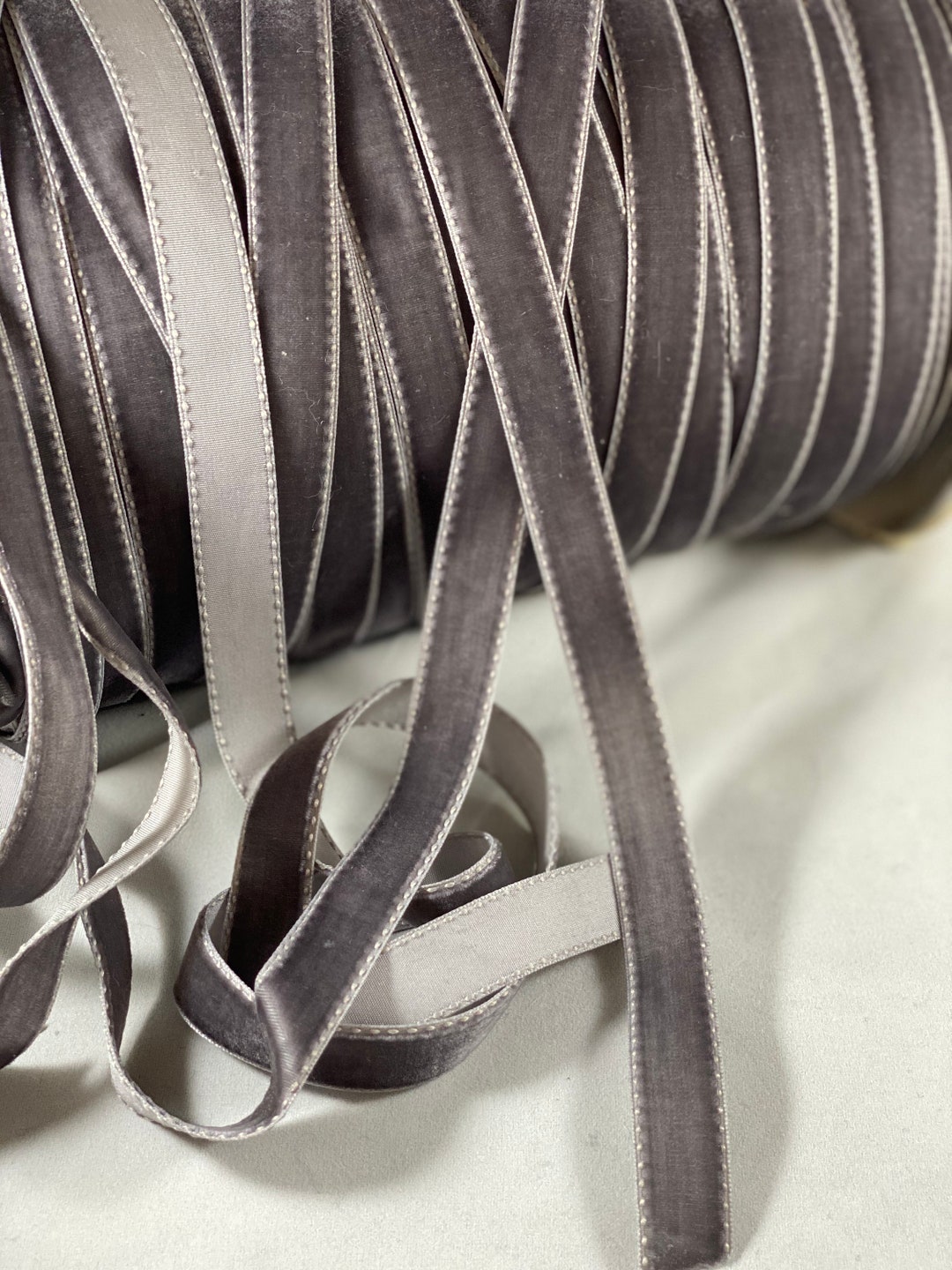 5 Yards 0.6" Wide Gray Velvet Vintage Ribbon - Clothing, Scrapbooking ...