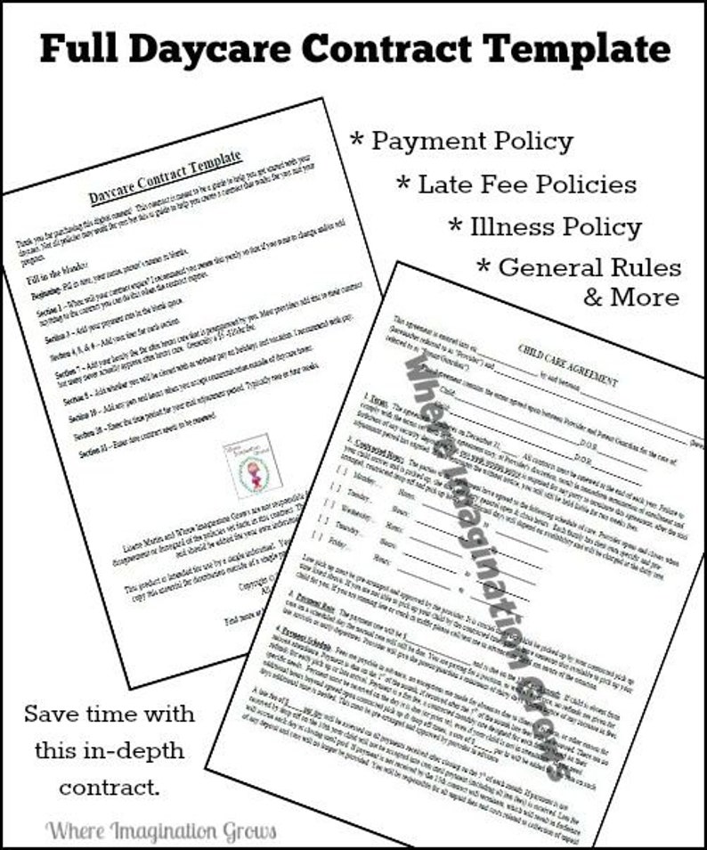 Home Daycare Contract & Parent Handbook Template / In-depth Policies ...