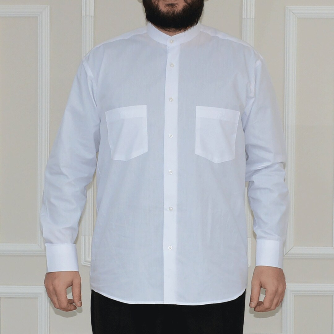 Long Sleeve 2 Pockets Judge Collar Shirt for Muslim Men Arab Clothing ...