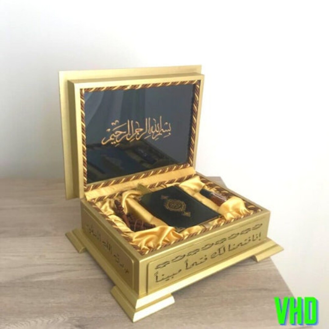 Lux Wooden Boxed Quran Tasbih Essence Set Islamic Gift Box Koran With ...
