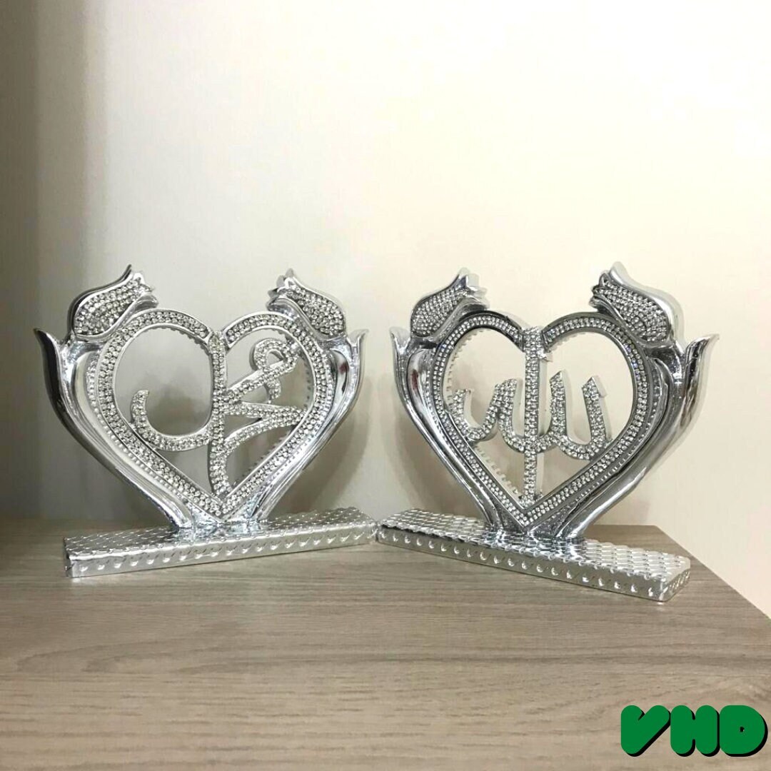 Name of Allah Muhammad Written Heart Shape Islamic Figurines Set of 2 ...