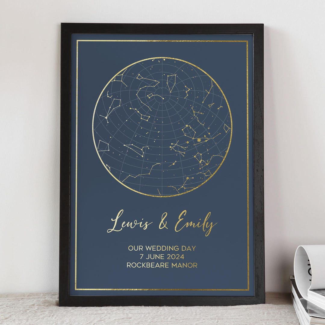 Custom Gold Star Map Print, Night Sky Poster, Personalised ...