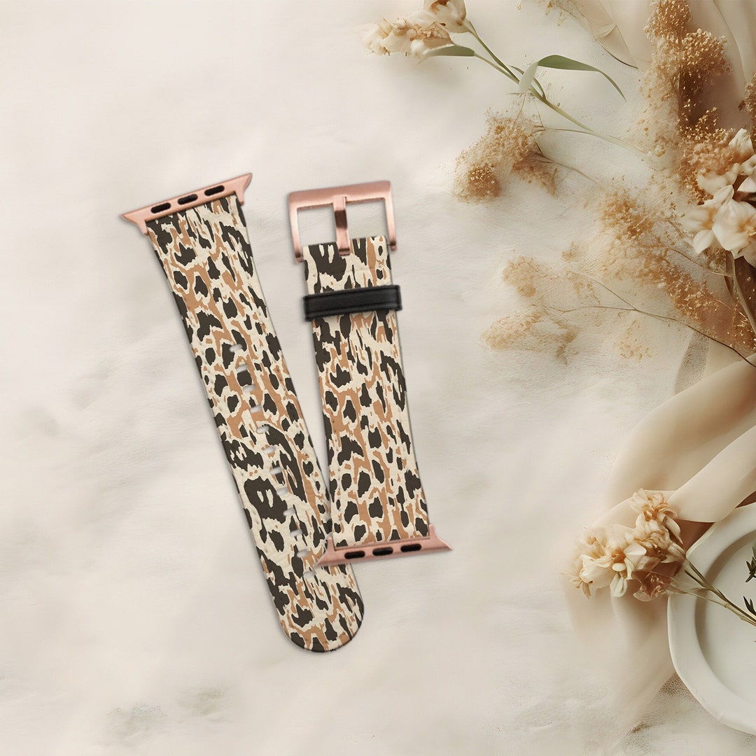 Leopard Print Faux Leather Apple Watch Band, Apple Watch Series 9, 8, 7 ...