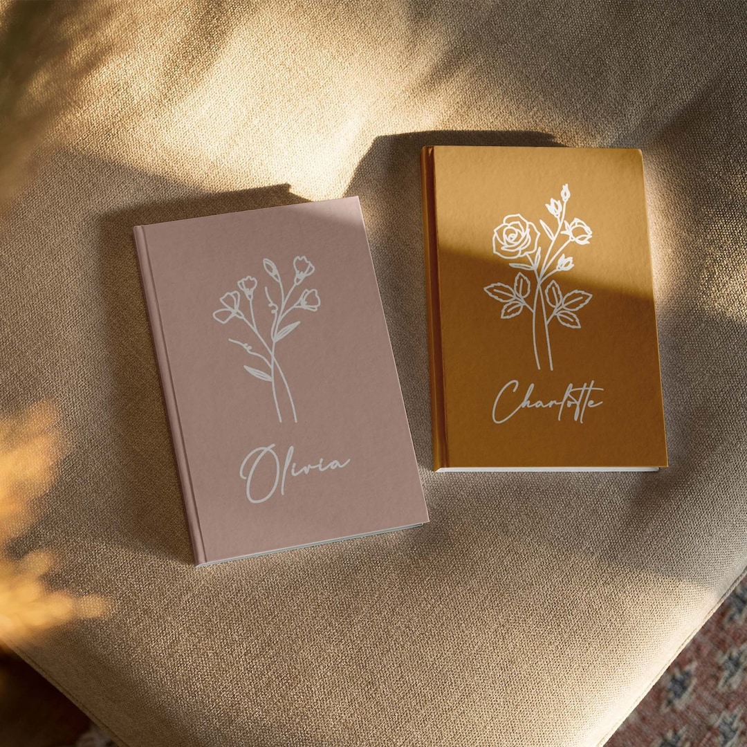 Personalized Birth Flower Notebook, Custom Name Journal, Hardcover ...