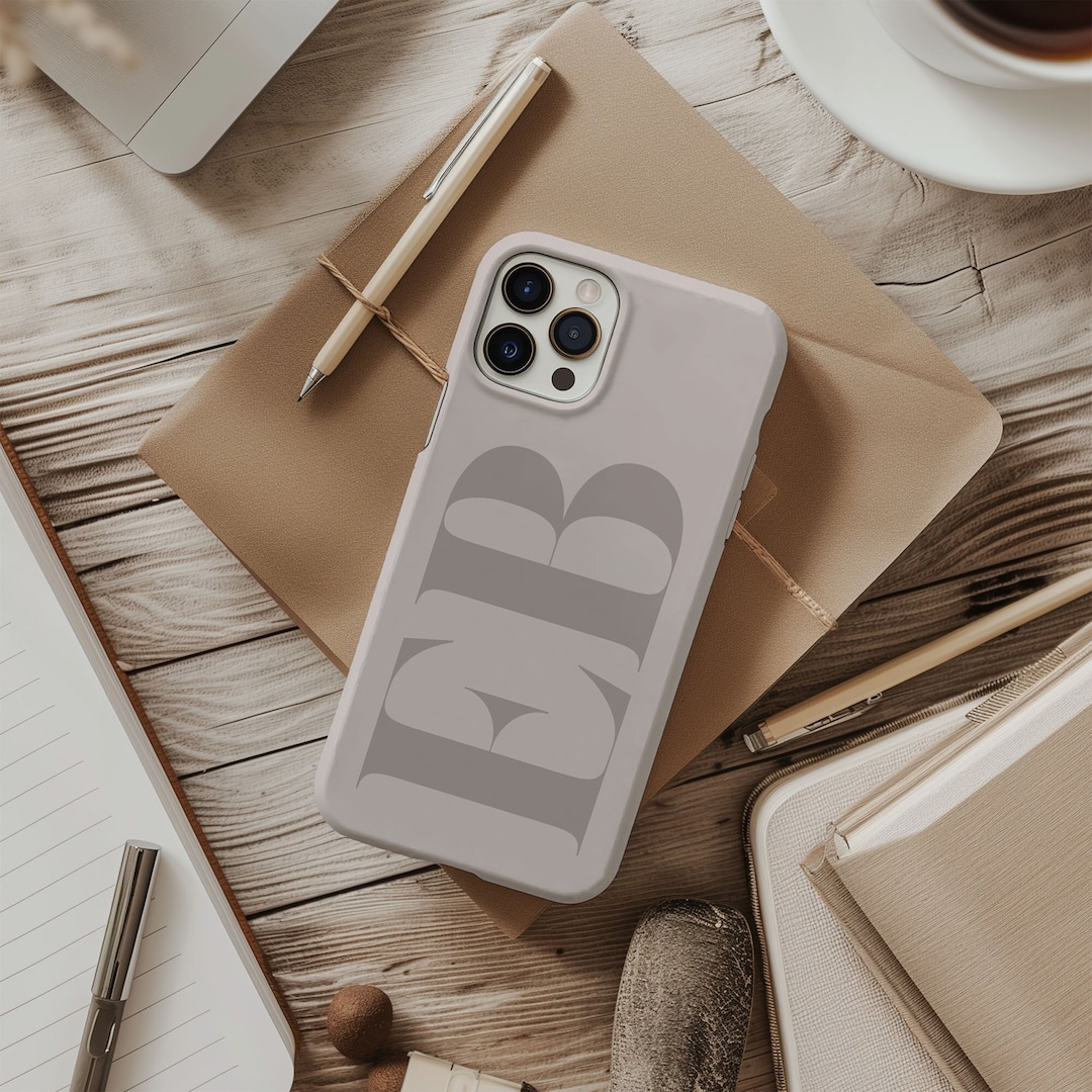 Stone Gray Initials Case for iPhone 15, 14 Pro Max, Custom Phone Case ...