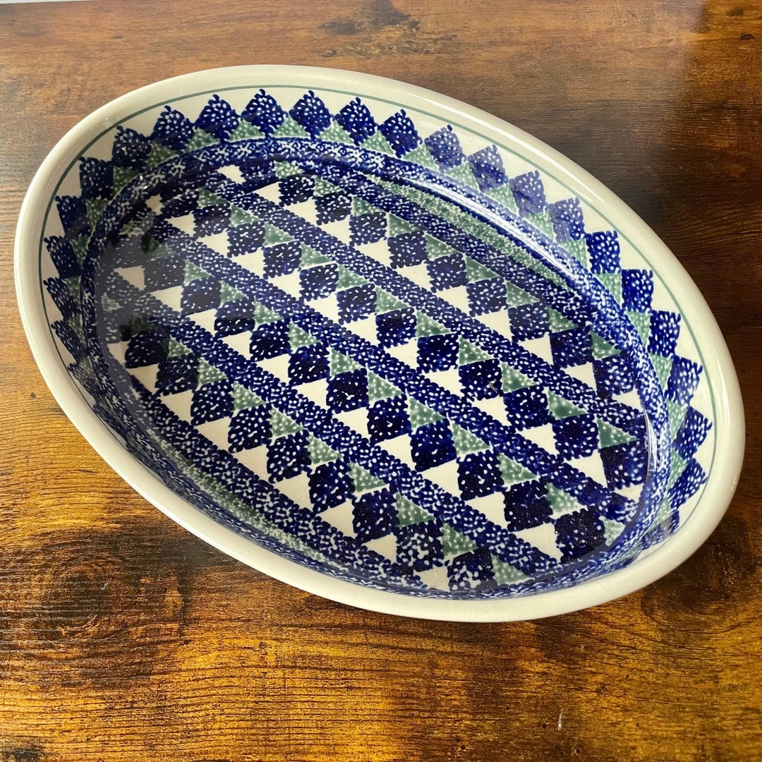 Boleslawiec Polish Stoneware Pottery 14 Inch Oval Baking Dish Blue ...