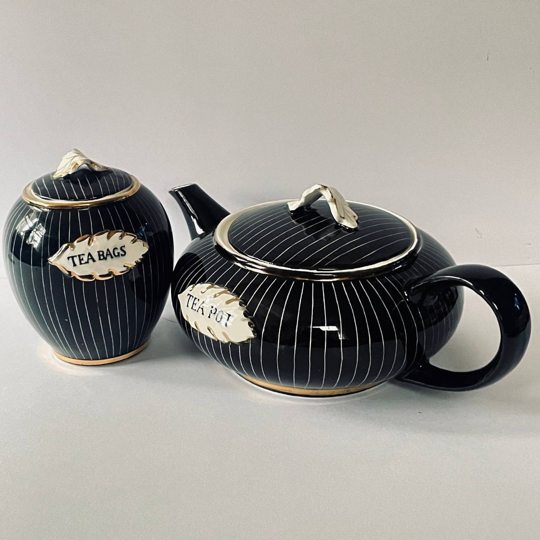 Vintage Black and White Relco Teapot and Tea Bag Canister - Etsy