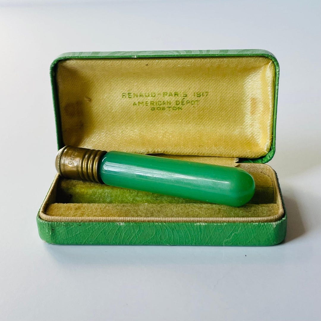 Antique 1920's Mini Renaud Paris Perfume Green Glass Bottle American ...