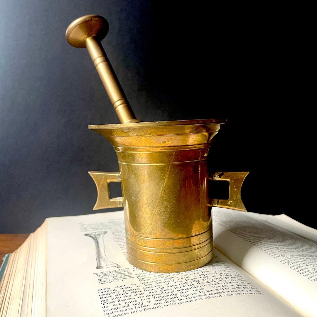 Vintage Brass Mortar and Pestle | Apothecary Decor | Mid Century ...