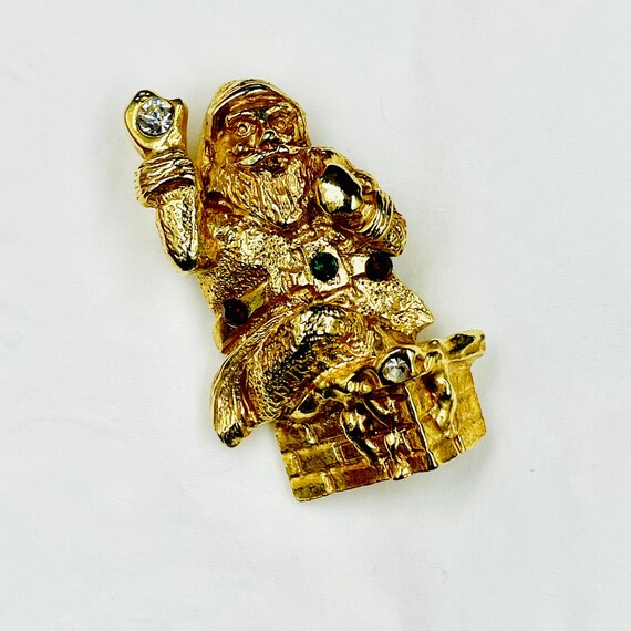 Raffine Signed Gold Tone Santa Christmas Brooch with … - Gem