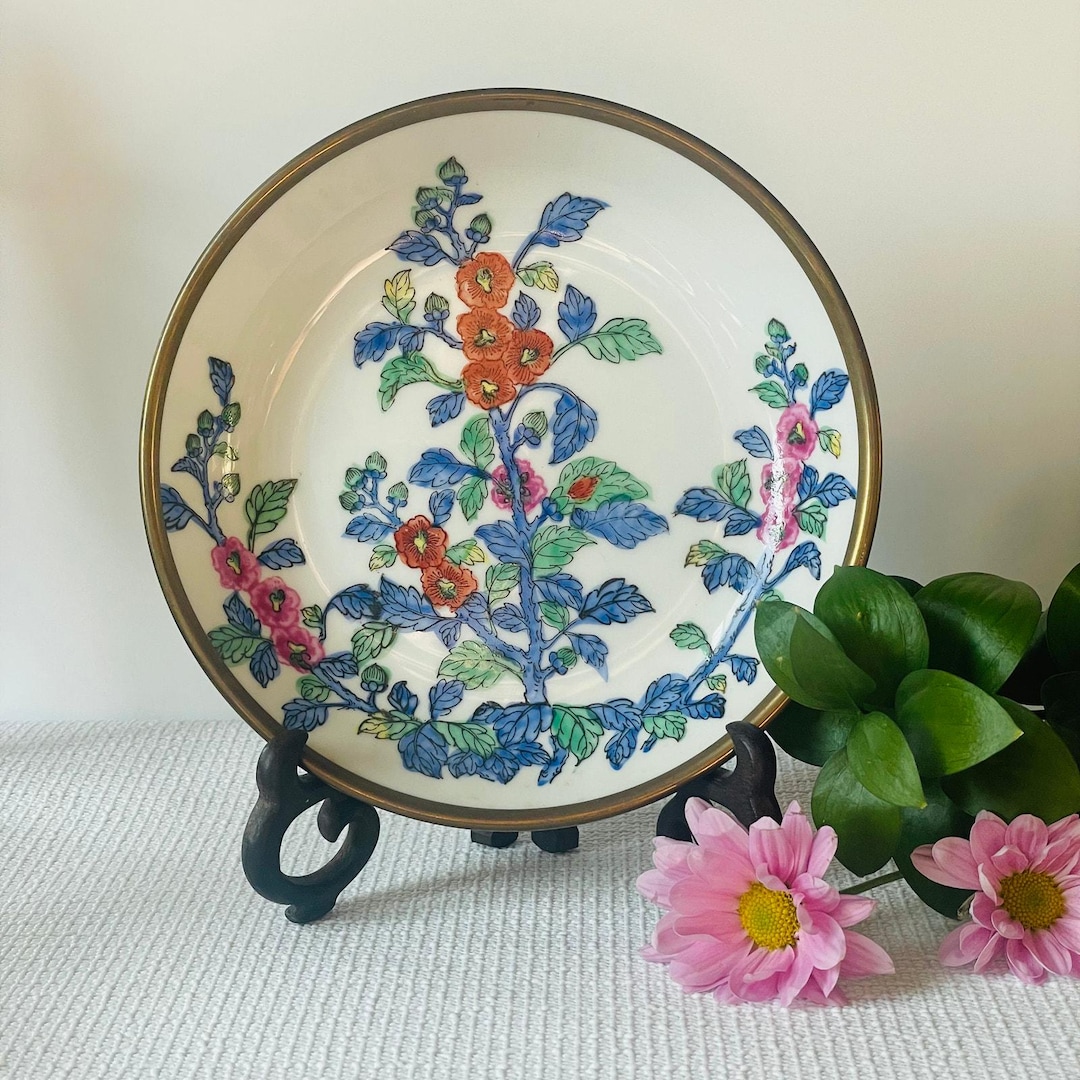 Vintage Japanese Bowl Hand Painted Floral Porcelain Plate Encased in ...