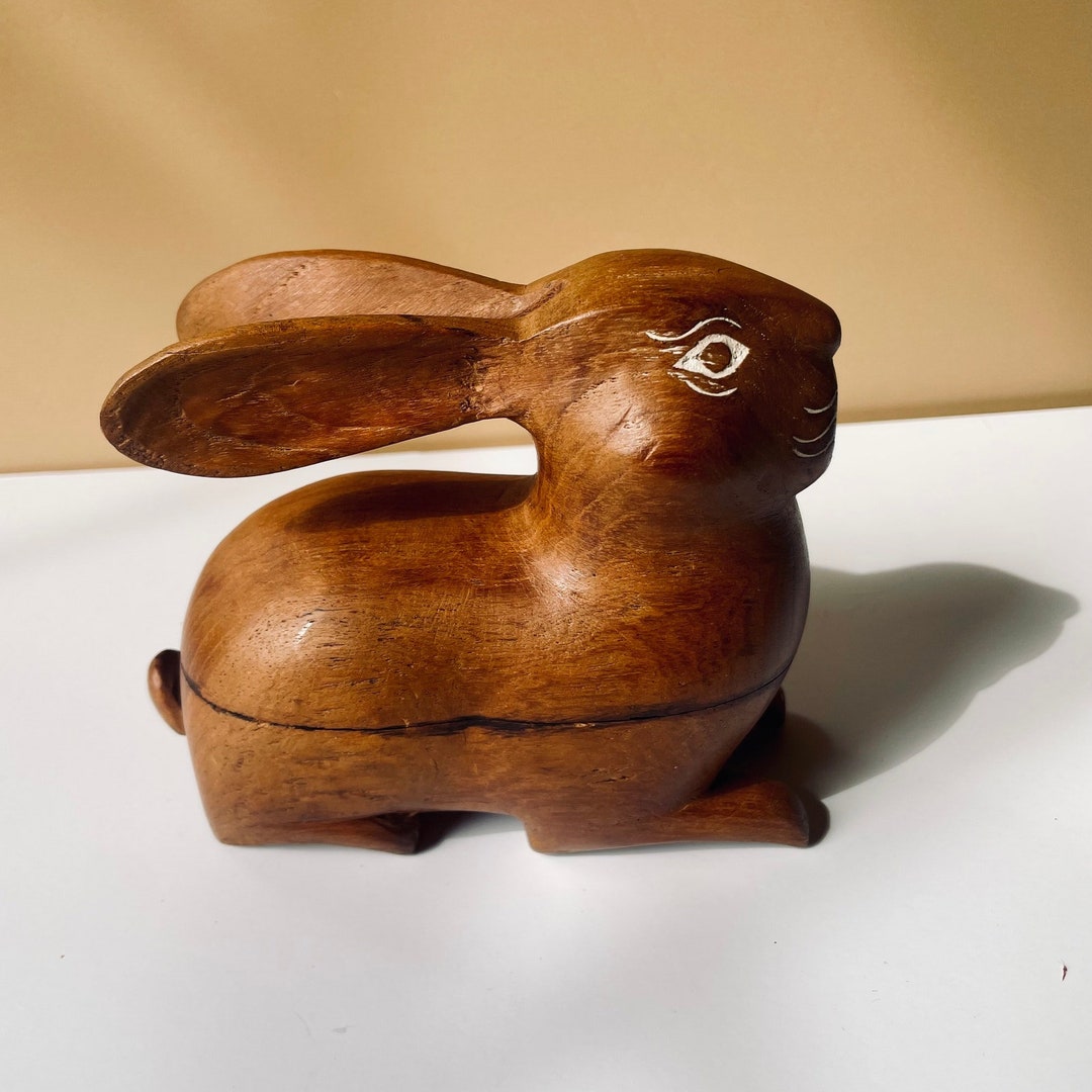 Vintage Folk Art Hand Carved Teak Wood Rabbit Trinket Box - Etsy