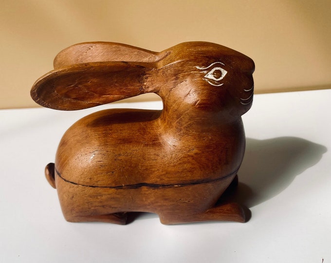 Vintage Folk Art Hand Carved Teak Wood Rabbit Trinket Box - Etsy