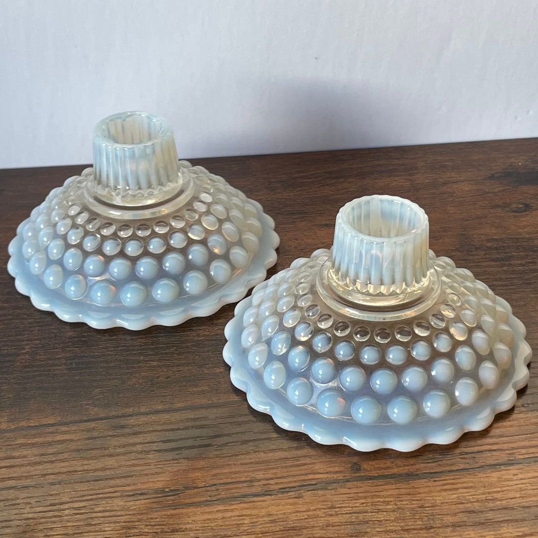 Vintage Fenton Opalescent Moonstone Candle Holders - Etsy