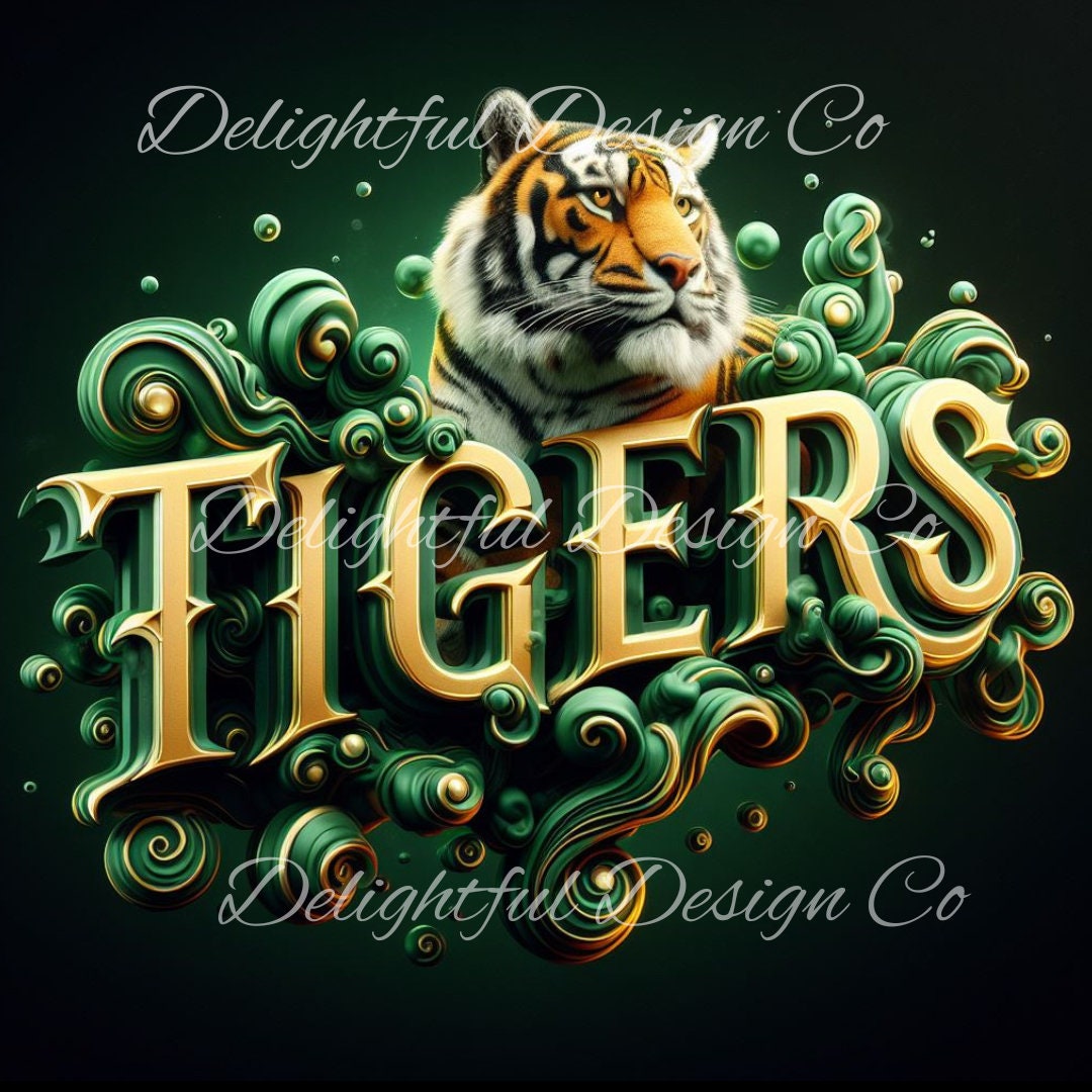 Green and Gold Tigers Logo Mascot PNG Sublimation Tumblers Journals - Etsy