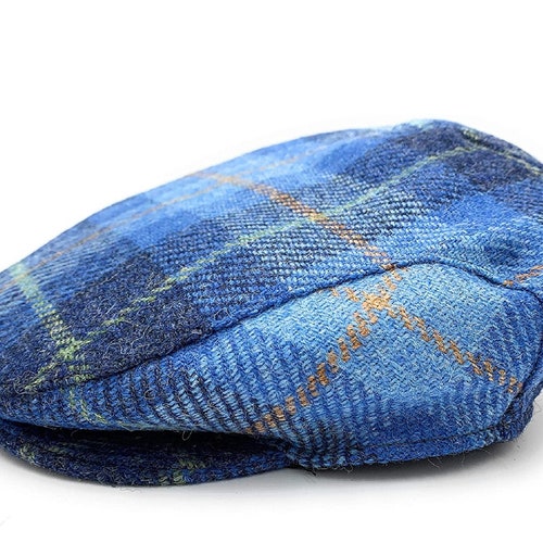Authentic Harris Tweed Flat Cap Hat Blue Check Made in - Etsy