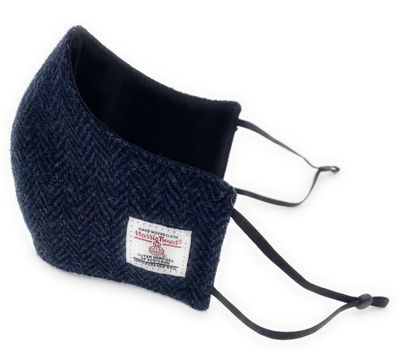 Harris Tweed Navy Herringbone Face Mask Face Covering Unisex | Etsy