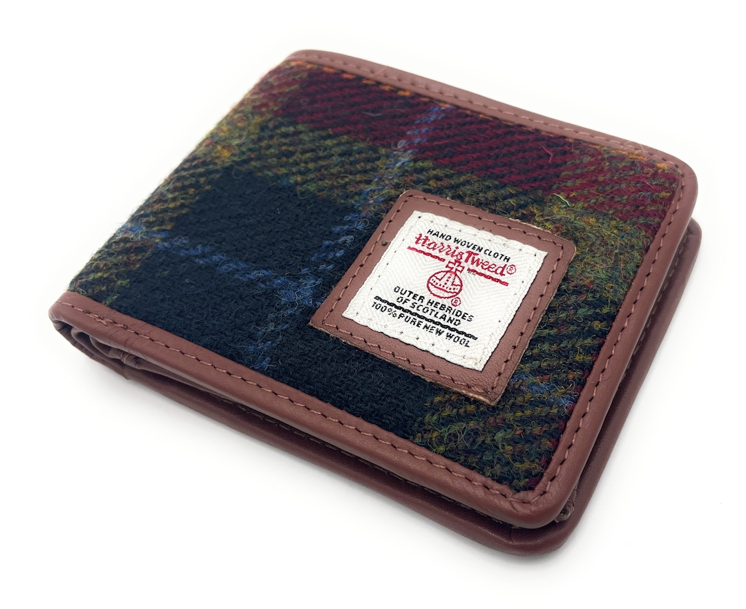 Men's Harris Tweed Rust Check Real Leather Trifold Wallet Purse - Etsy