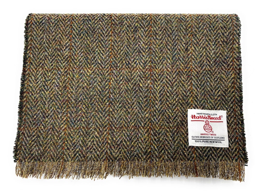 Harris Tweed Fringed Scarf Brown Herringbone Made in Scotland - Etsy
