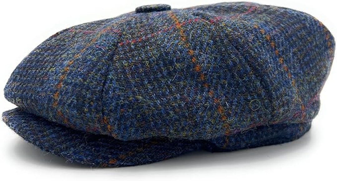 Navy Houndstooth Check Harris Tweed Newsboy Cap Made in Scotland S-XXL ...