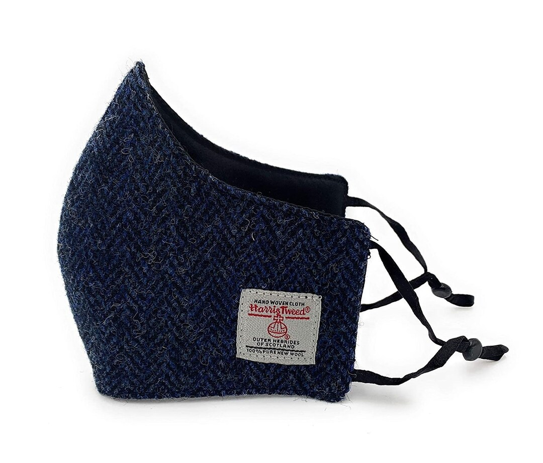 Harris Tweed Navy Herringbone Face Mask Face Covering Unisex Adjustable ...