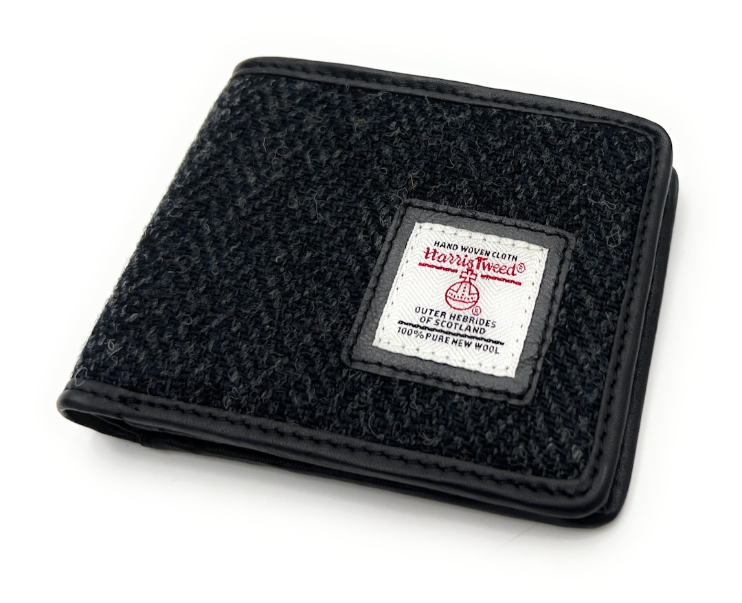 Porte-monnaie pour hommes Harris Tweed Charcoal Herringbone Véritable ...