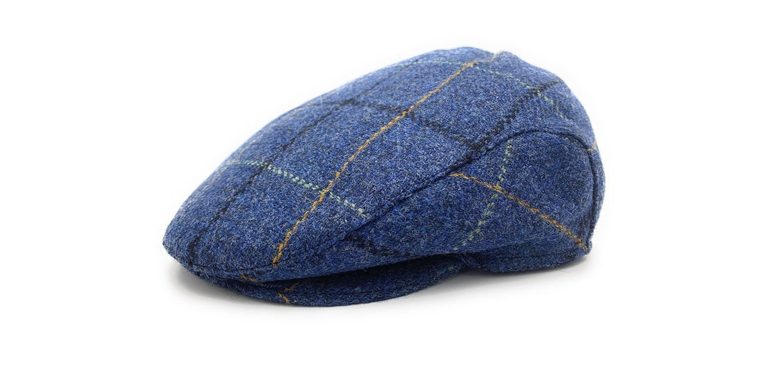 Harris Tweed Flat Cap One-size Blue Overcheck - Etsy