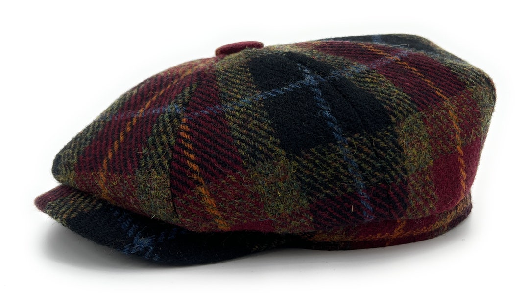 Men's Harris Tweed Newsboy Cap Rust Check Comfort Fit Quilted Lining ...