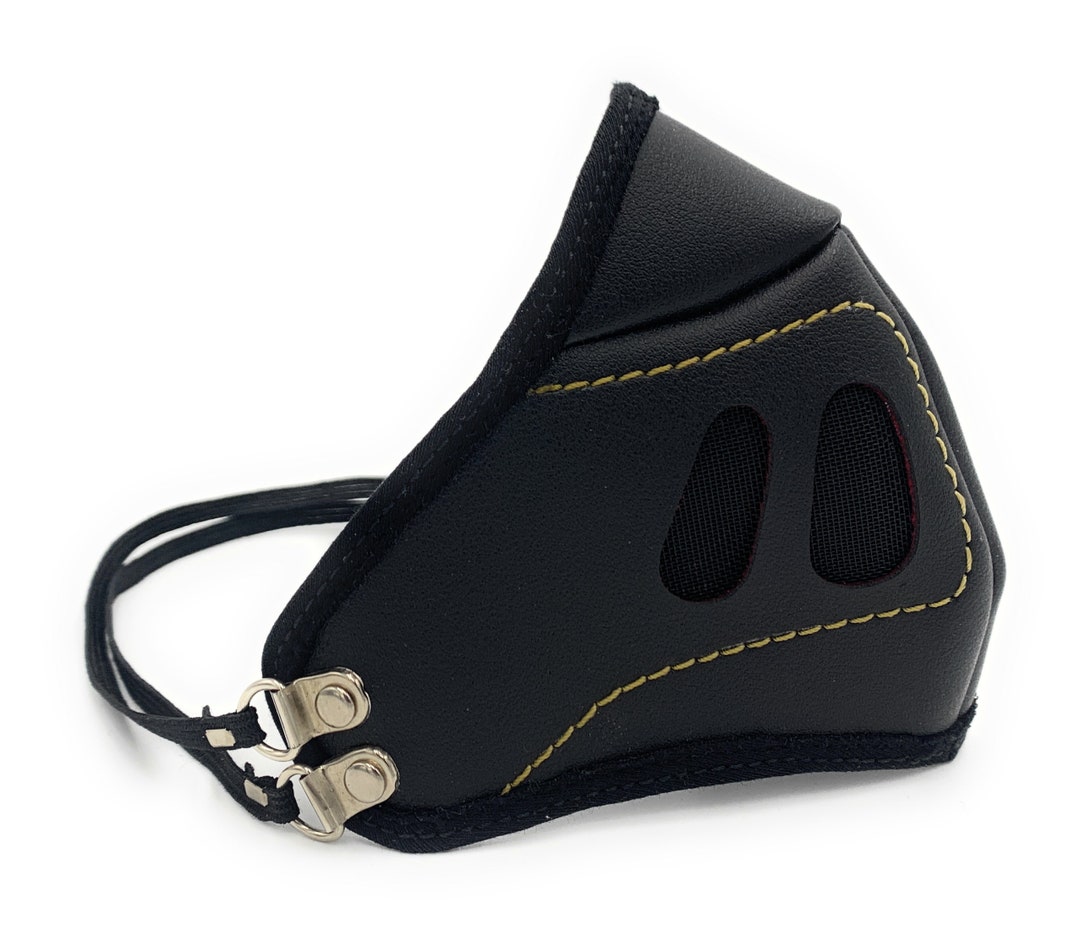Black Synthetic Leather Face Mask With Air Filter - Etsy