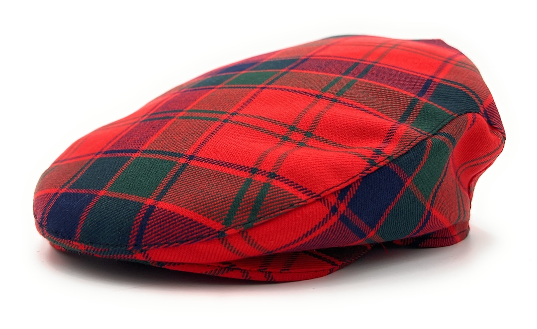 Men’s Robertson Red Tartan Flat Cap Comfort Fit Quilted Lining Made in ...