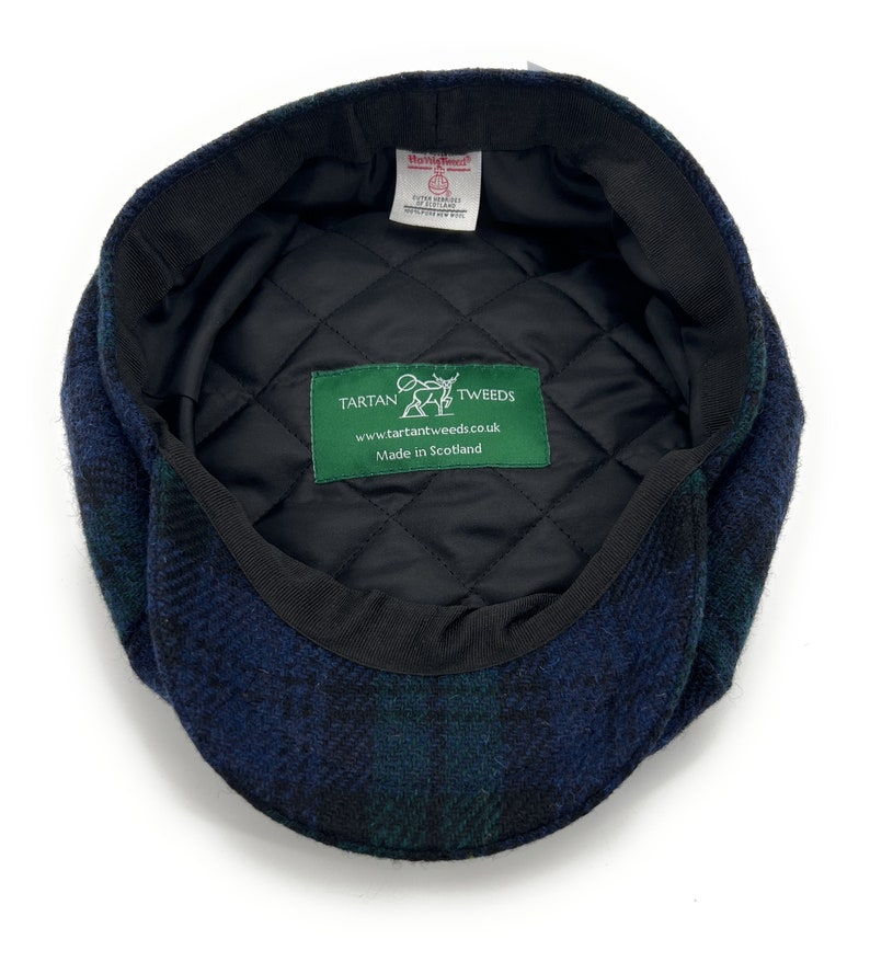 Harris Tweed Black Watch Tartan Traditional Peak Eight Panel Newsboy ...