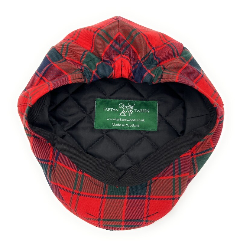 Men’s Robertson Red Tartan Flat Cap Comfort Fit Quilted Lining Made in ...