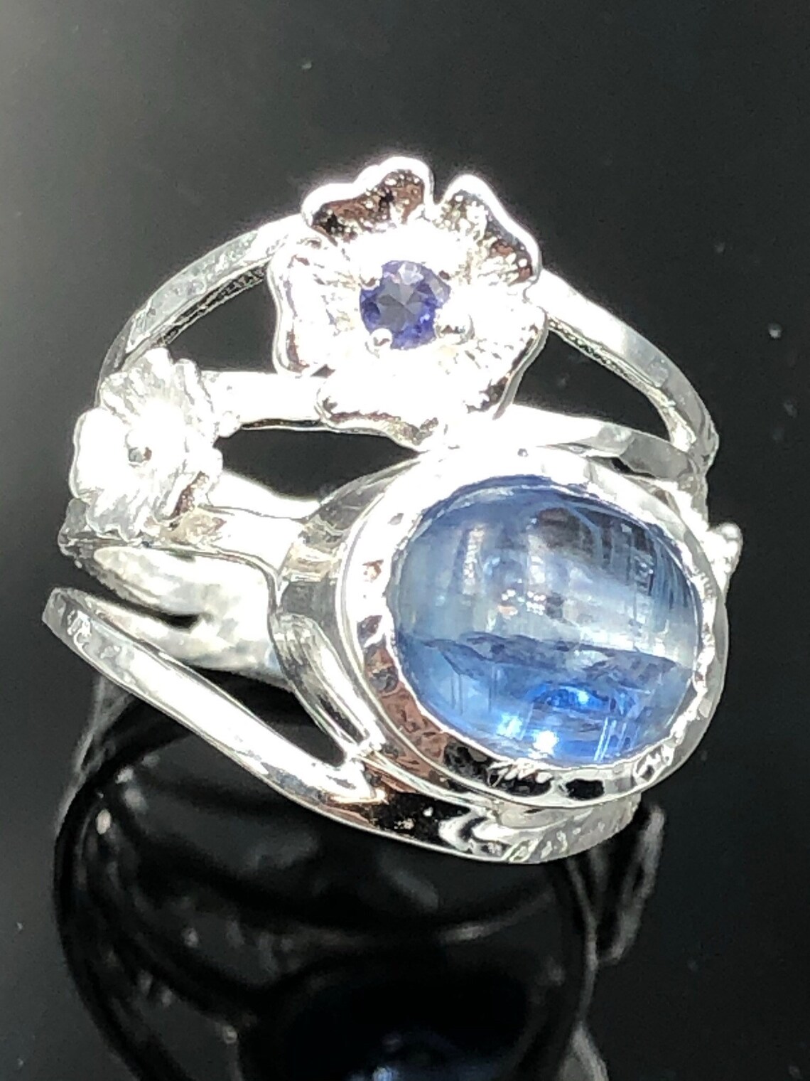 Heavenly Angel Remembrance Ring - Kyanite and Iolite Designer Flower ...