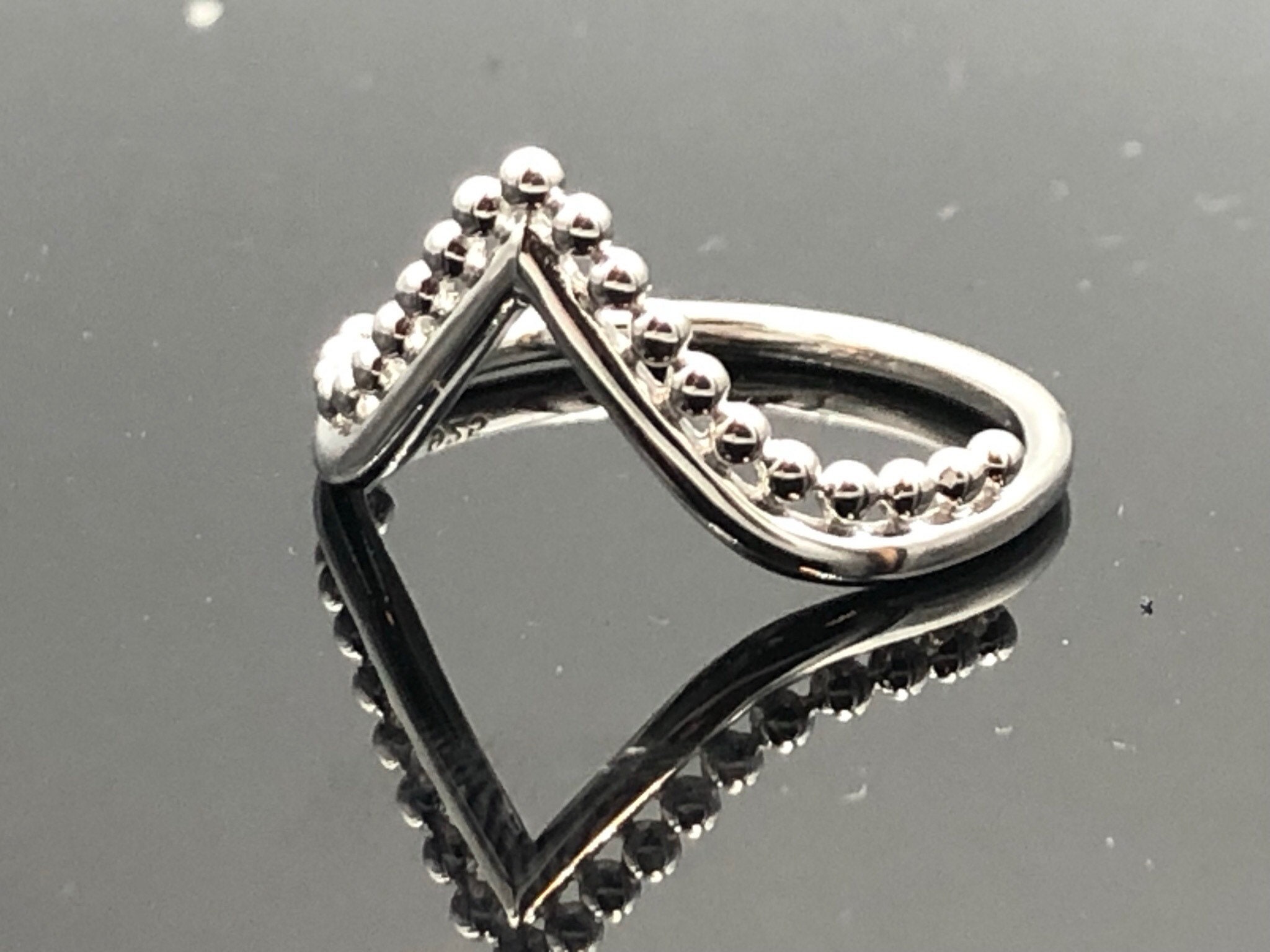 925 Sterling Silver Beaded Design Chevron Ring - V Ring - Etsy