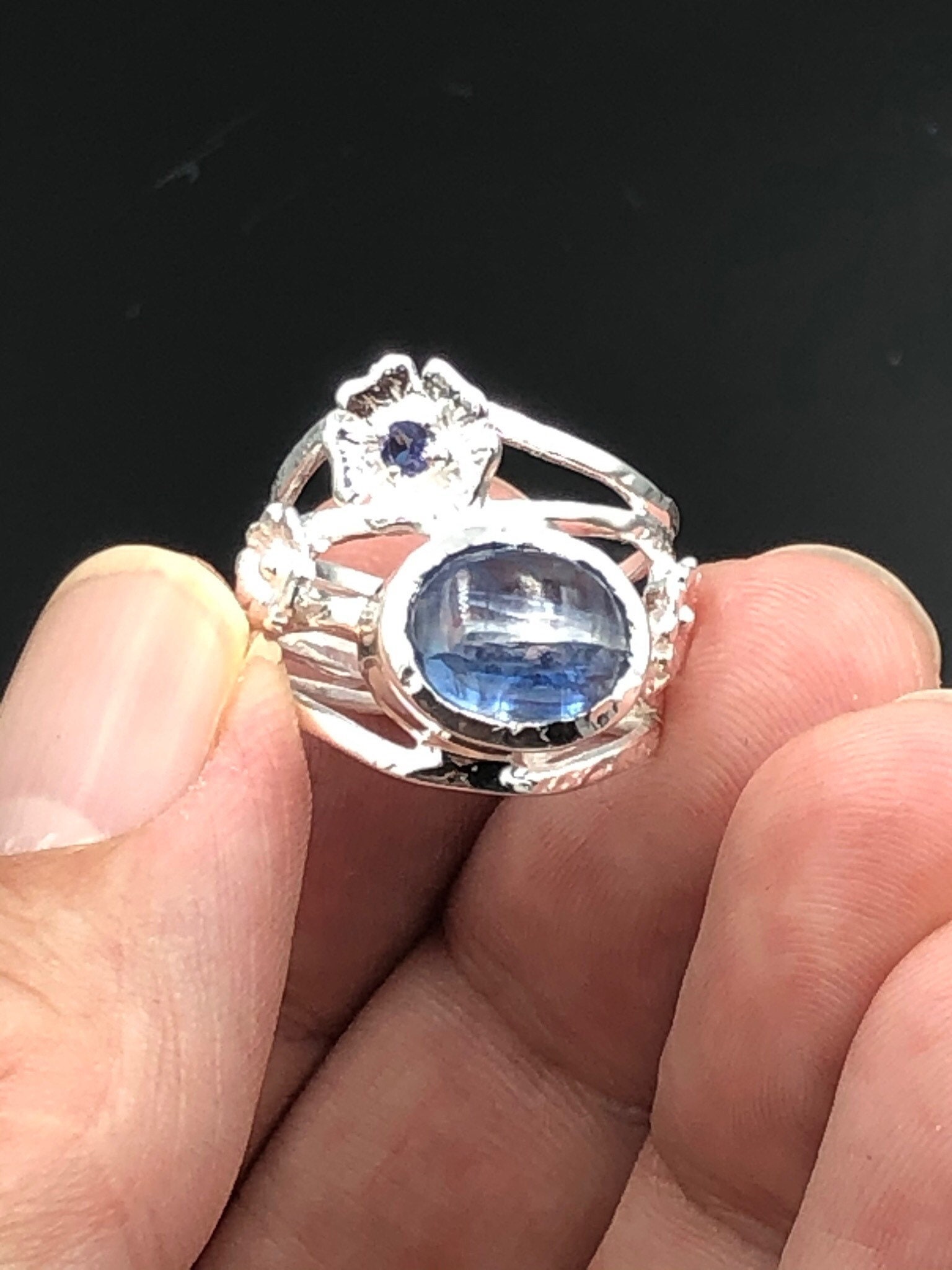 Heavenly Angel Remembrance Ring - Kyanite and Iolite Designer Flower ...