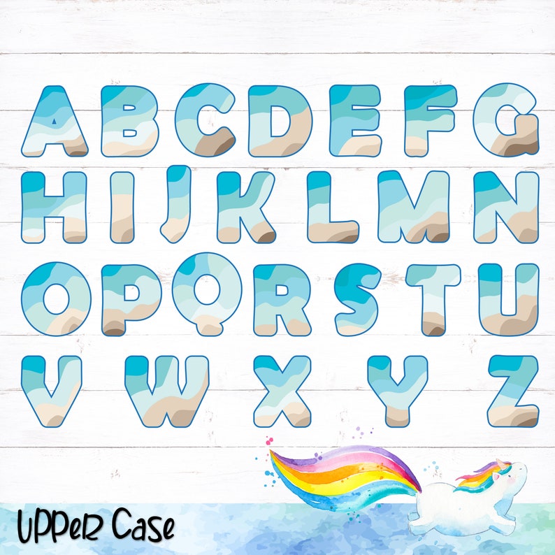 Just Beachy Striped Printable Digital Alphabet Letters, Beach Letters ...