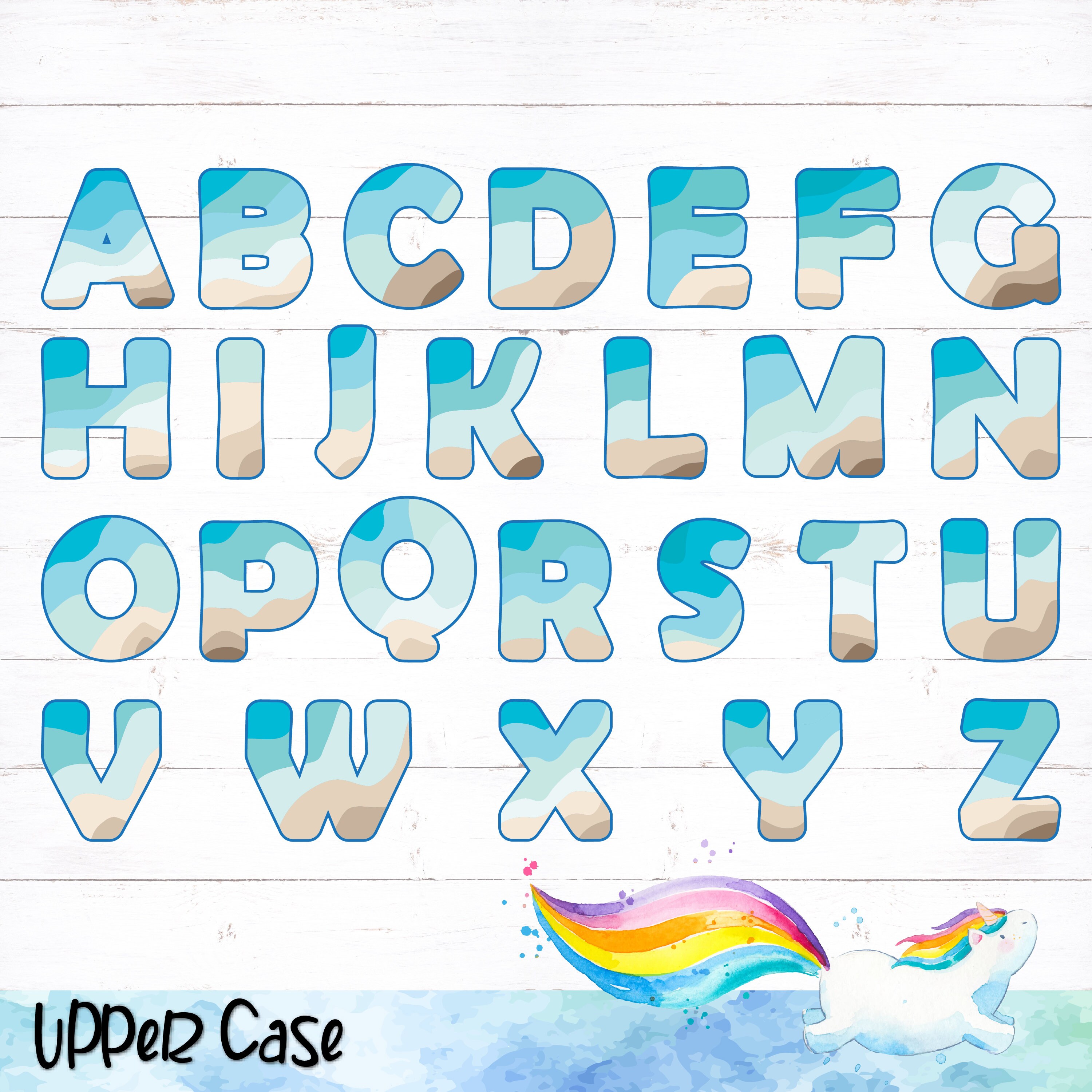 Just Beachy Striped Printable Digital Alphabet Letters, Beach Letters ...