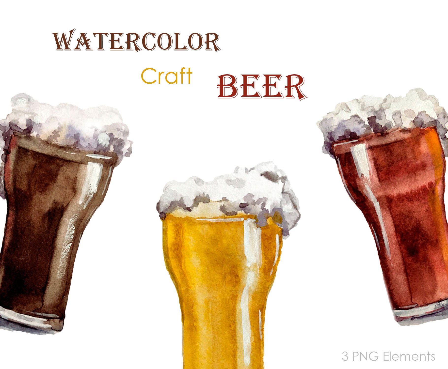 Beer Borders Beer in Glasses Clip Art I Love Beer Watercolor Beer Clip ...
