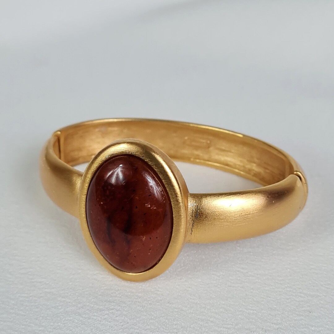 Vintage Monet Brushed Gold Red Stone Bangle - Etsy