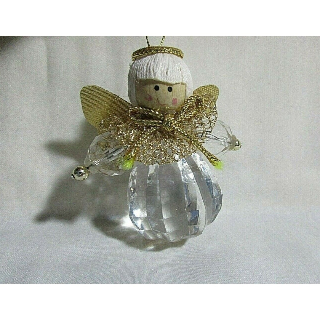 Clear Faceted Crystal and Wood Angel With Wings Christmas Ornament 2.25 ...