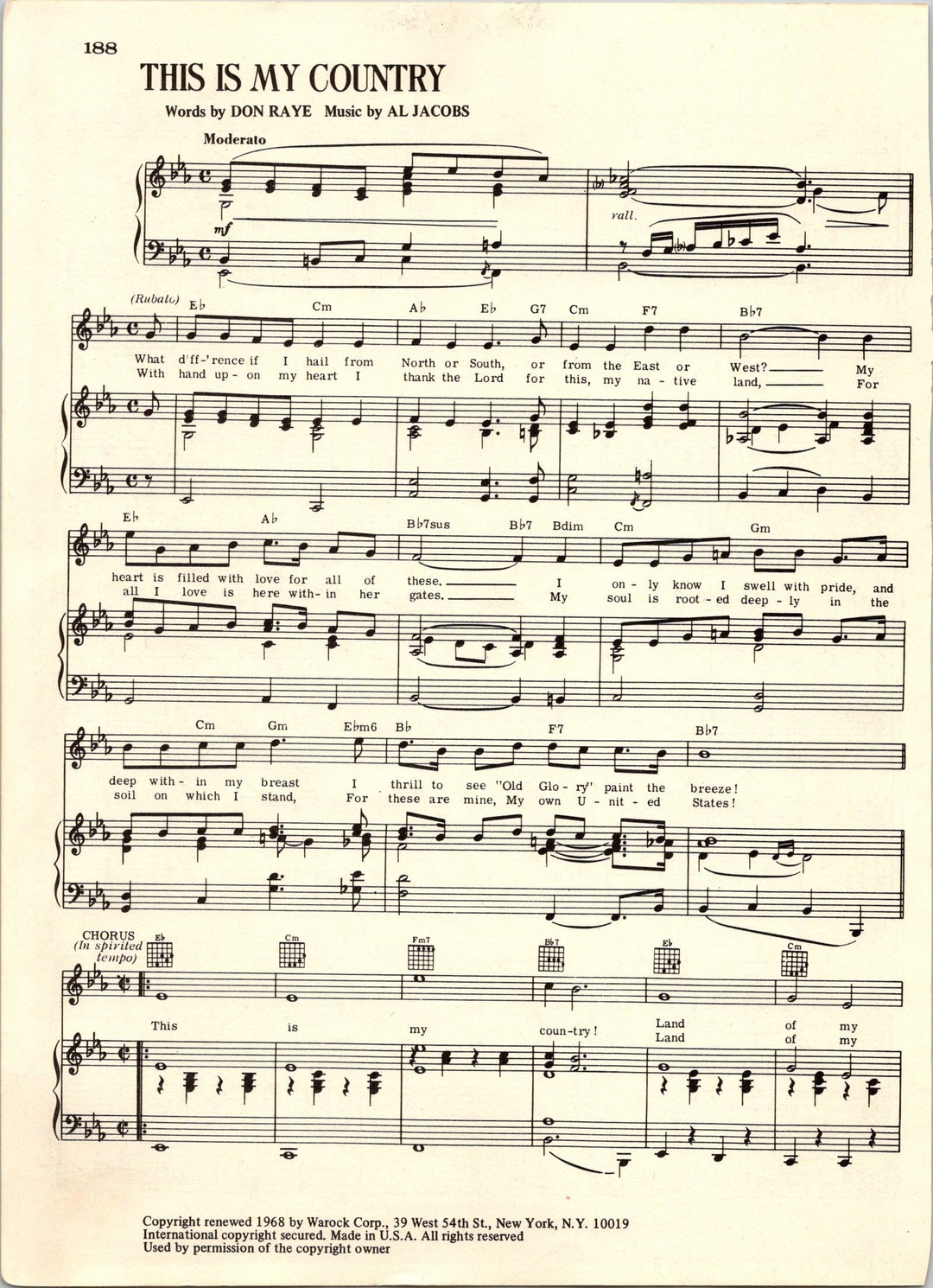 This is My Country - Digital Sheet Music for Piano Vocal Guitar Key of ...