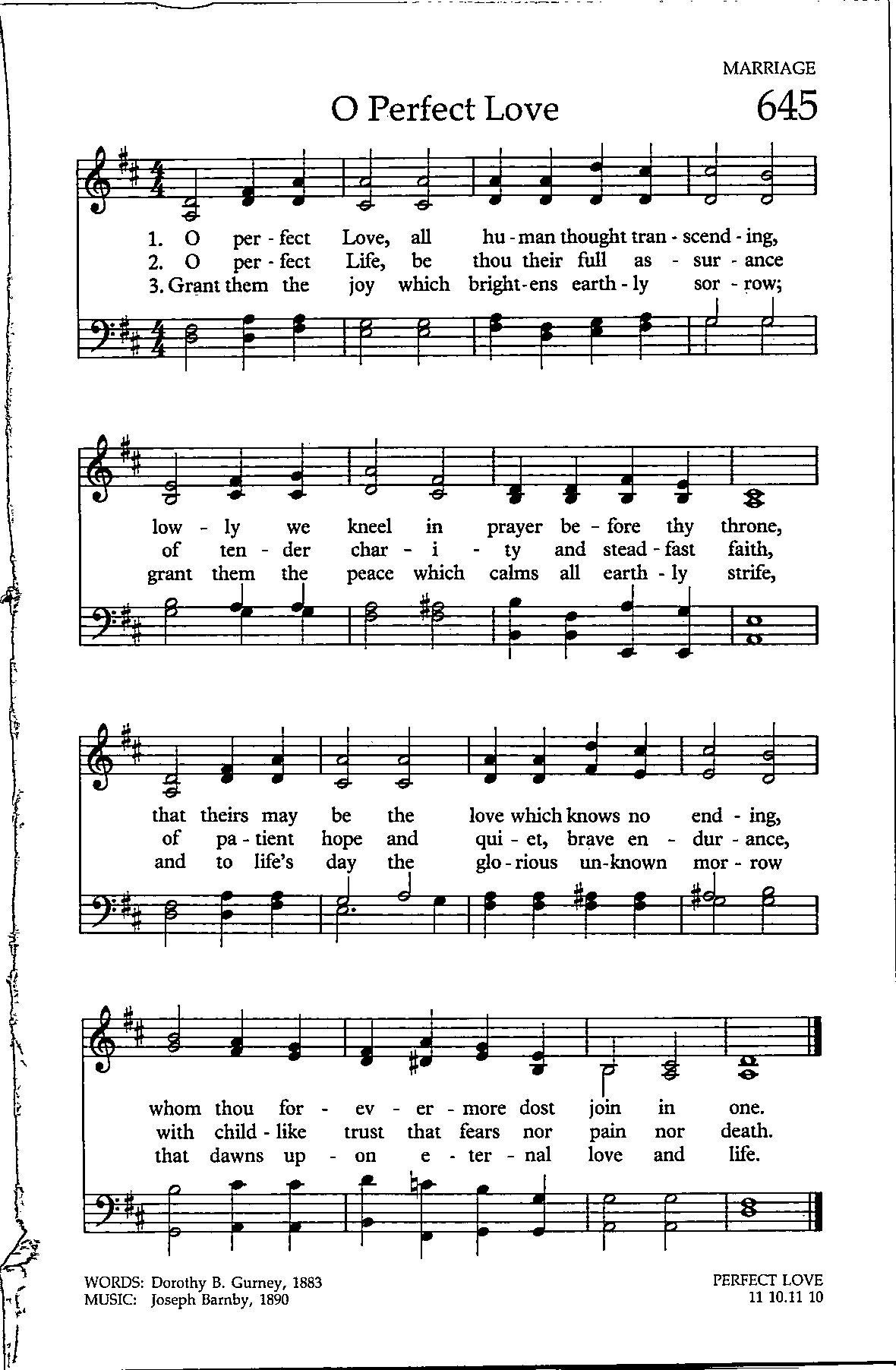 O Perfect Love Digital Wedding Hymn Tune Sheet Music Key Of D Etsy
