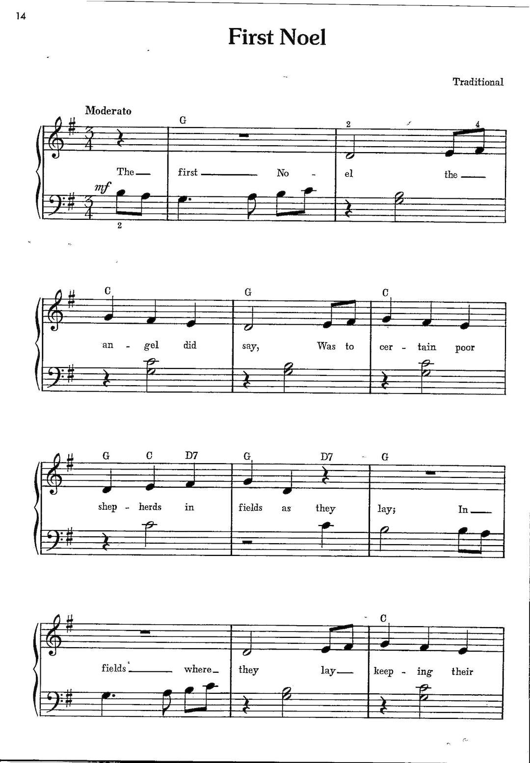 The First Noel - Digital Piano Keyboard Sheet Music - Beginner Level ...