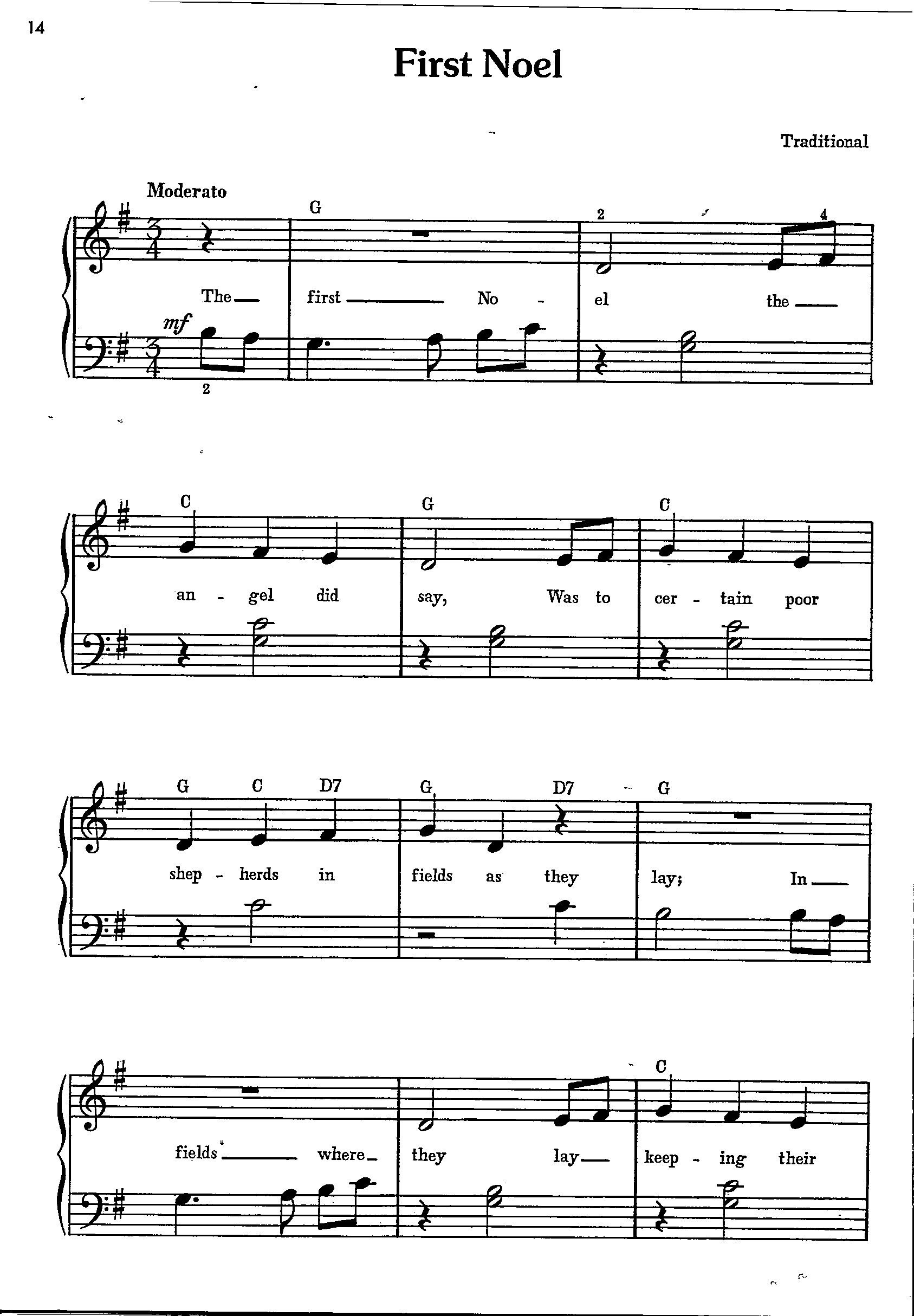 The First Noel - Digital Piano Keyboard Sheet Music - Beginner Level ...