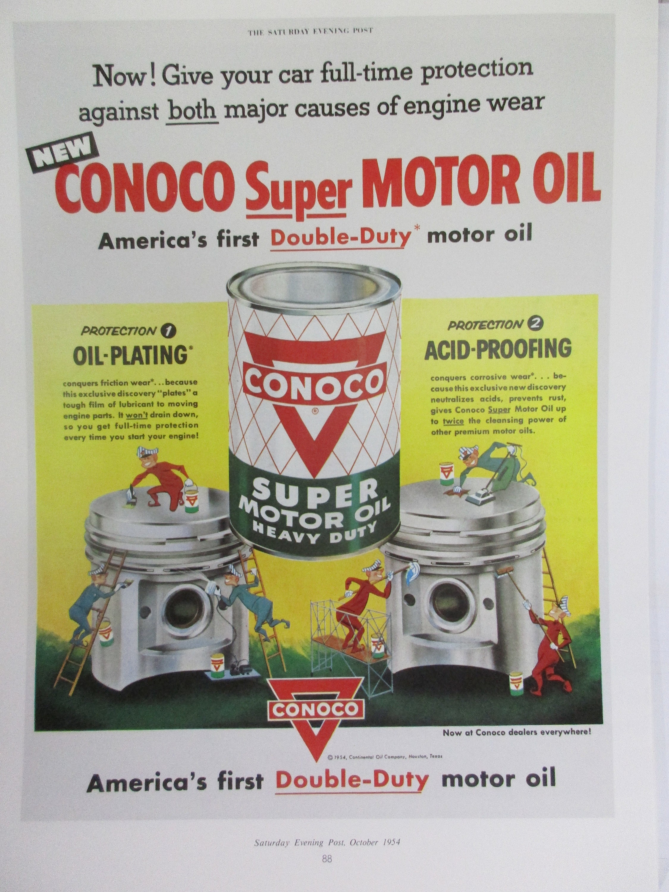 1954 Conoco Super Motor Oil Vintage Print Ad Double-duty Car Motor ...