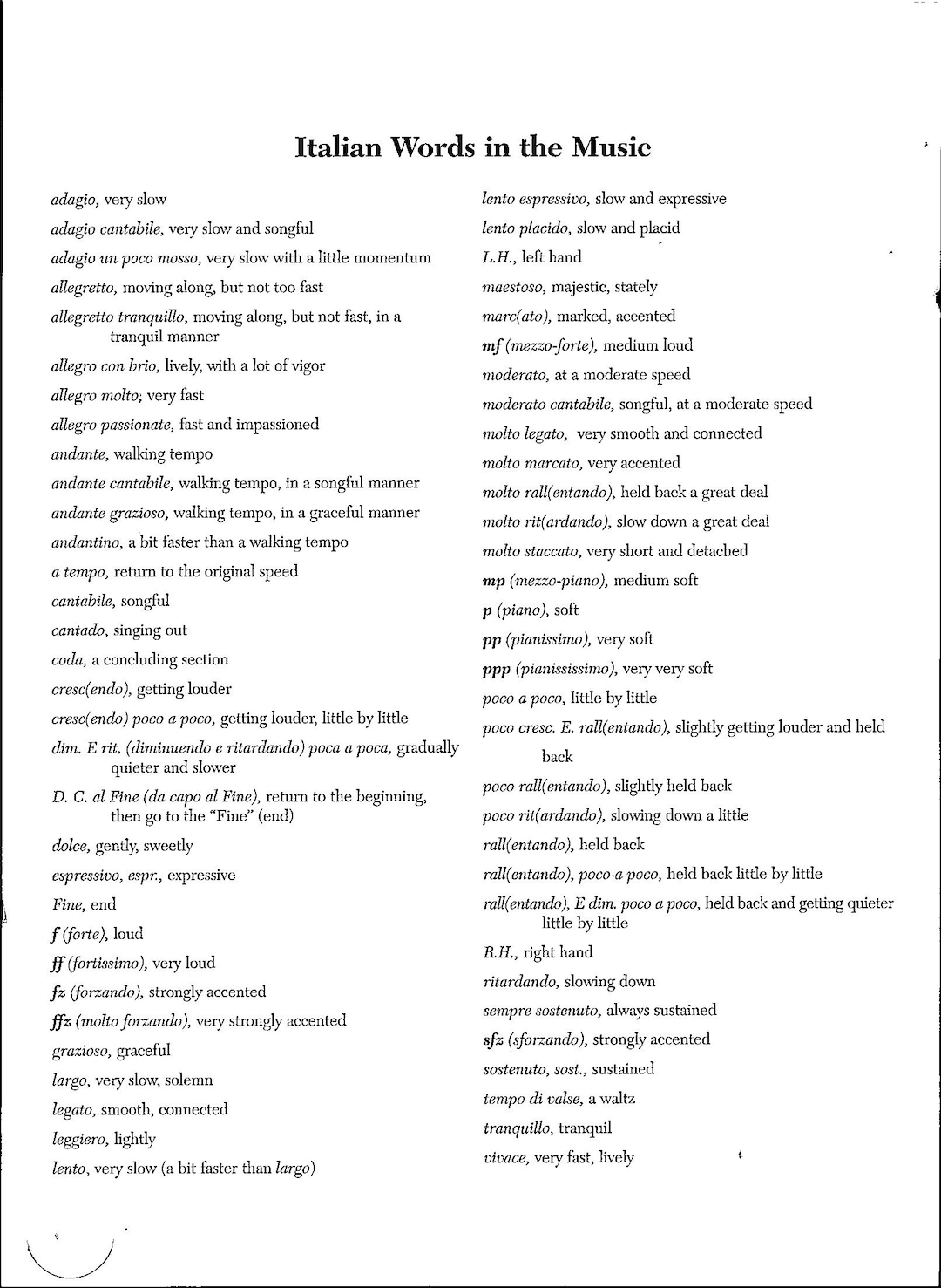 Italian Words for Sheet Music - Etsy