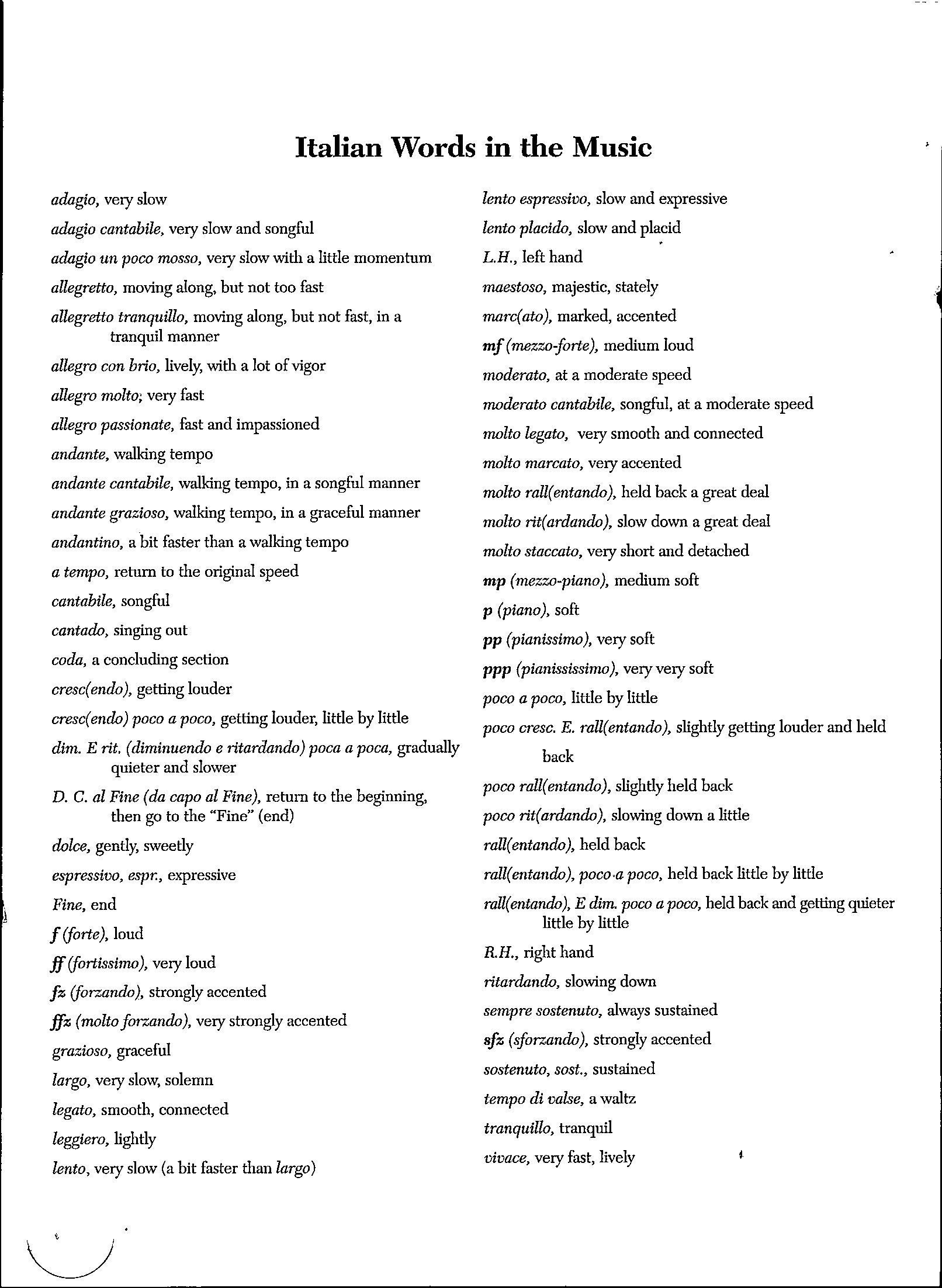 Italian Words for Sheet Music - Etsy