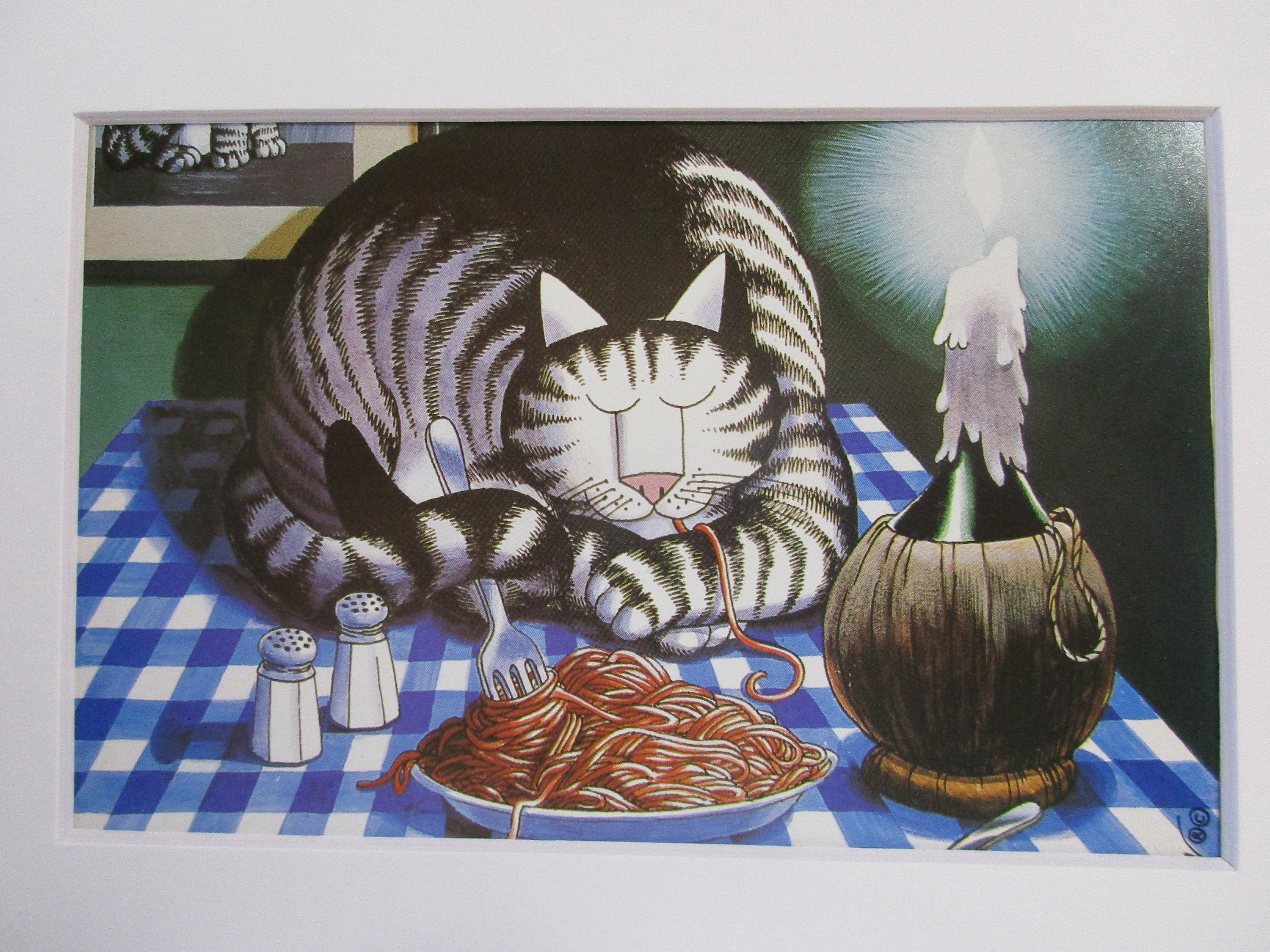Kliban Cats Cartoon Art Postcard SPAGHETTI NIGHT 5 X 7 in White Mat 24 ...