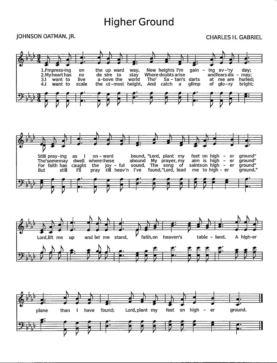 Higher Ground - Digital Download Hymn for Piano With Lyrics - Key of A ...