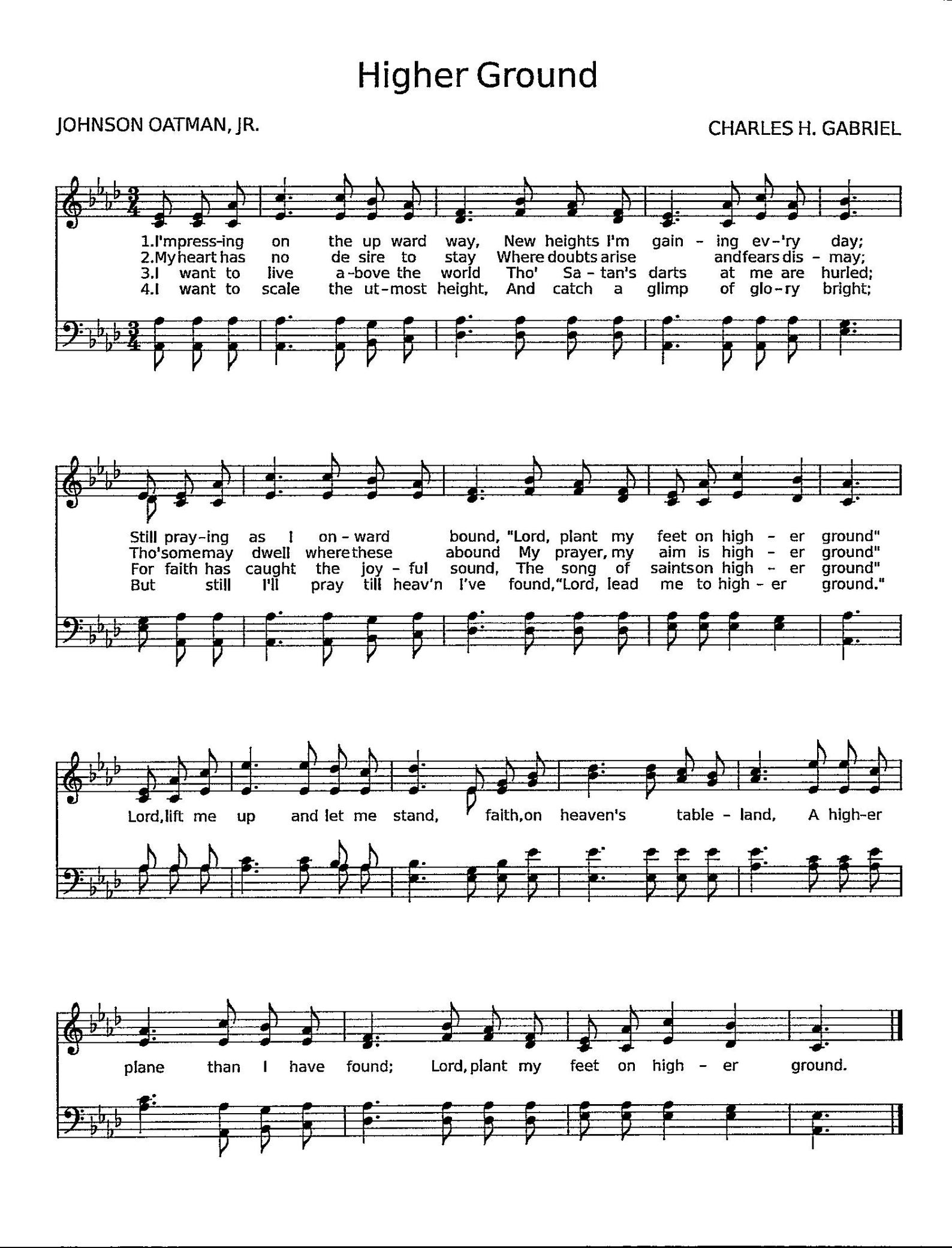 Higher Ground - Digital Download Hymn for Piano With Lyrics - Key of A ...